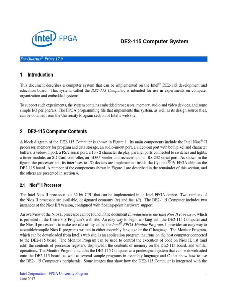 DE2-115 Computer NiosII | PDF | Central Processing Unit | Field Programmable Gate Array