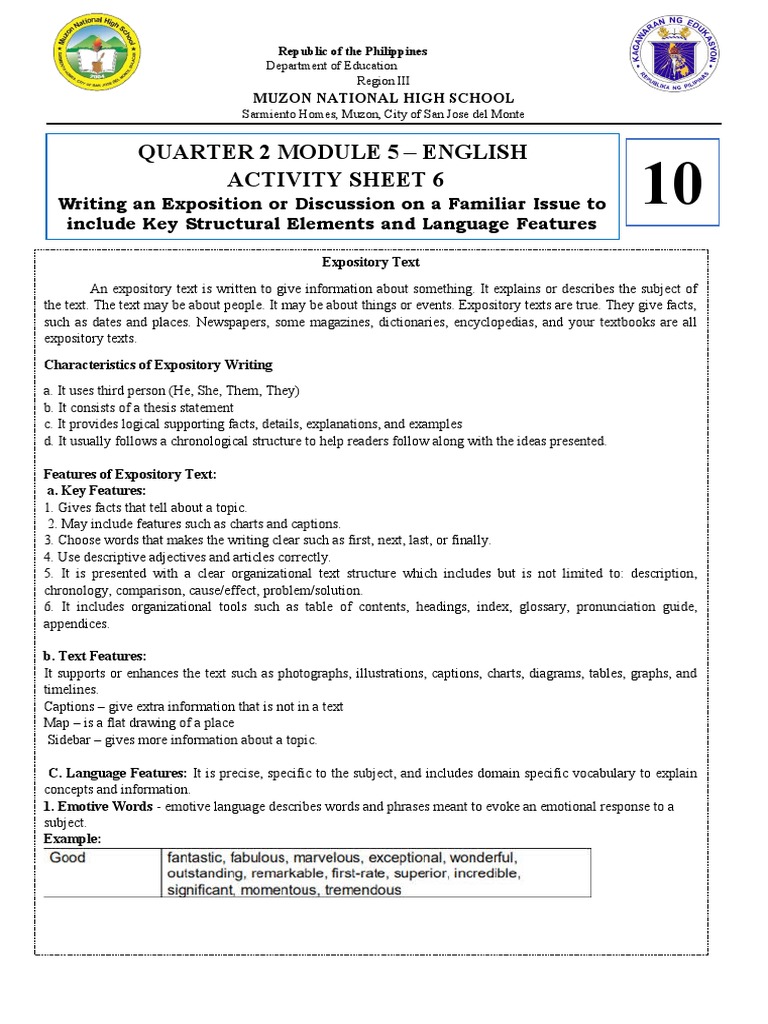 Quarter 2 Module 5 - English Activity Sheet 6 | PDF | Psychology ...