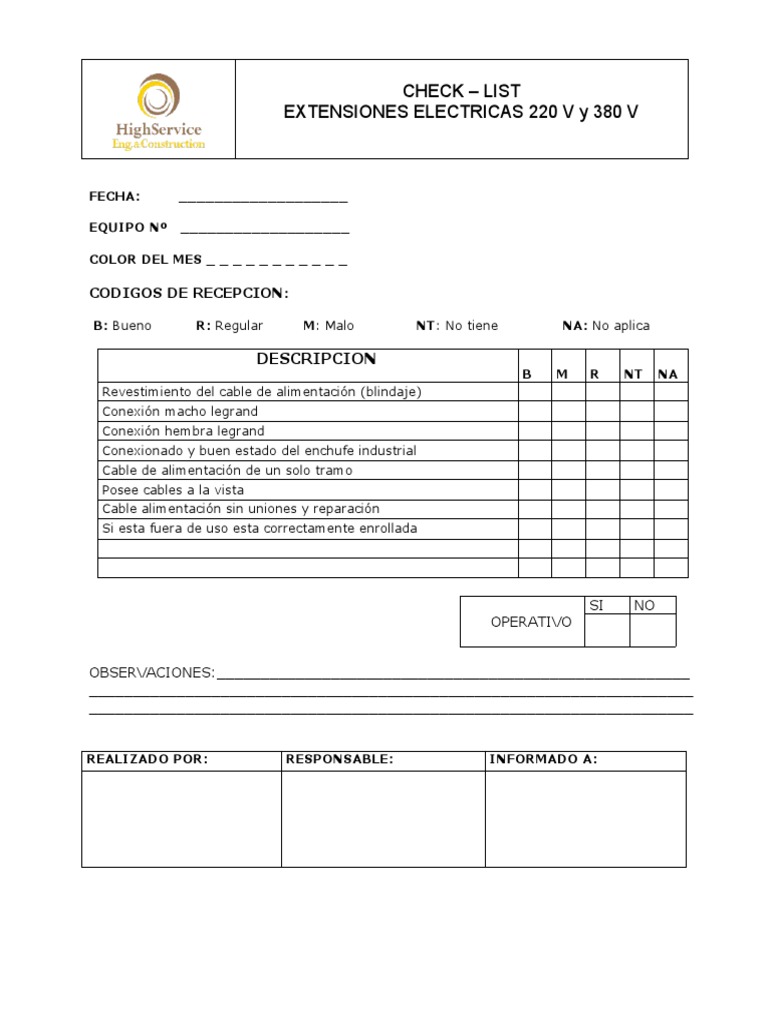 SEG-FOR-005 Inspección. Extensiones Eléctricas 380 | PDF | Computadoras