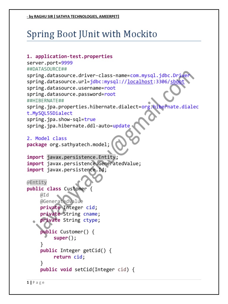 Spring Boot Junit With Mockito: 1. Application-Test - Properties | PDF ...