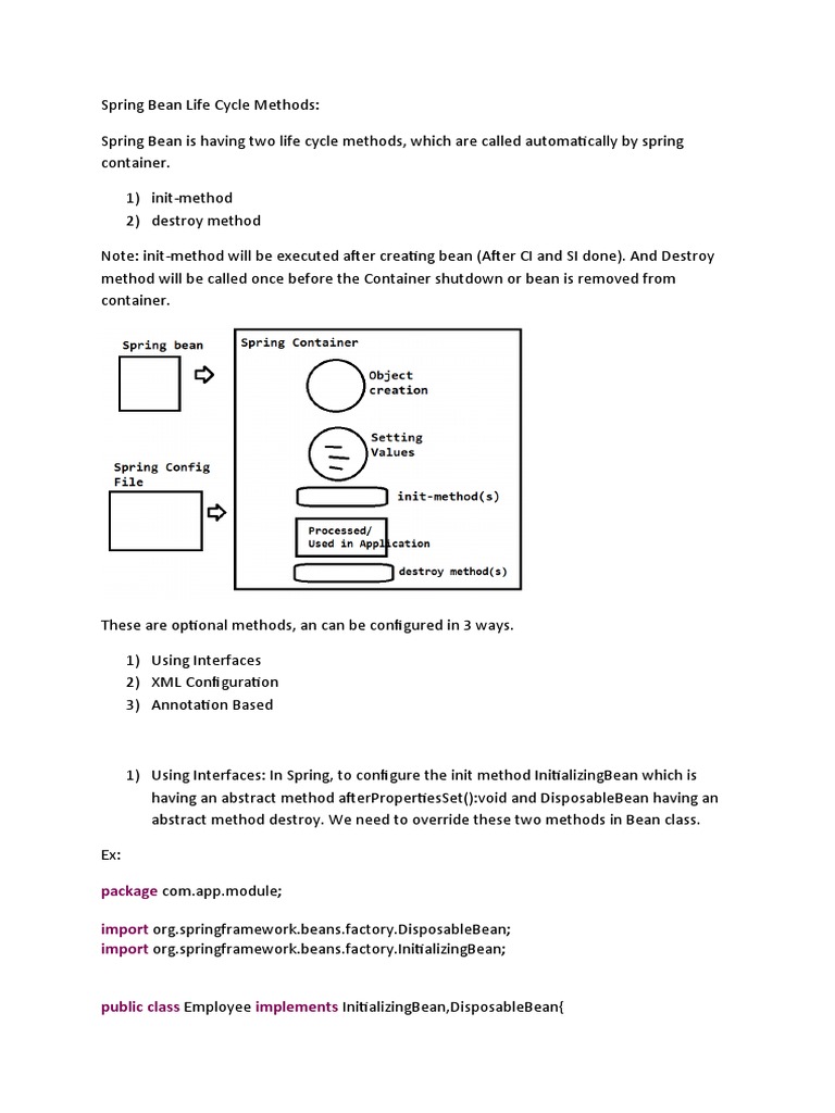 Spring Bean Life Cycle Methods | PDF | Method (Computer Programming) | Constructor (Object ...