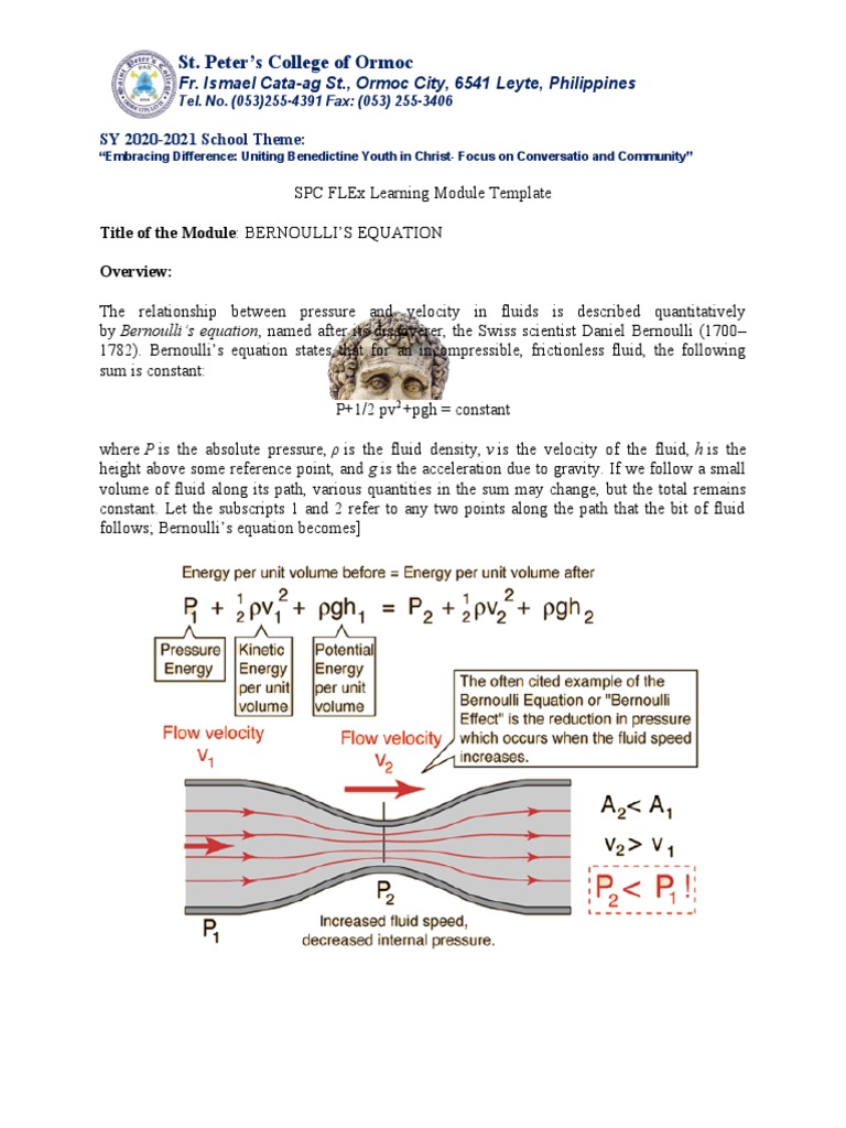 Module 4. Bernoulli's Equation | PDF | Velocity | Pressure