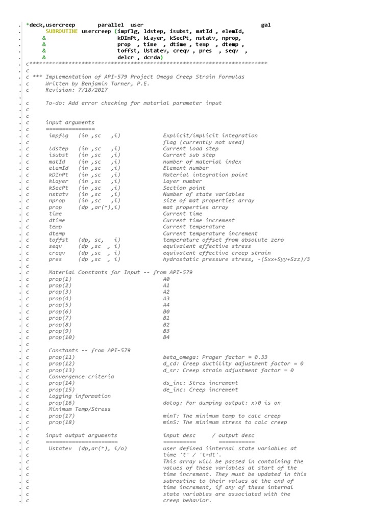 Usercreep | PDF | Creep (Deformation) | Parameter (Computer Programming)