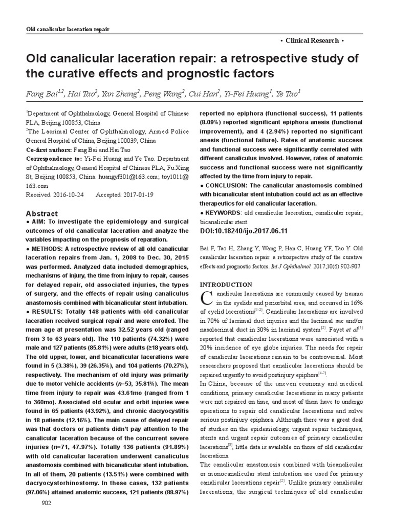 Old Canalicular Laceration Repair A Retrospective Study of | PDF ...
