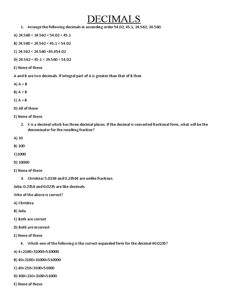 Question | PDF | Decimal | Division (Mathematics)
