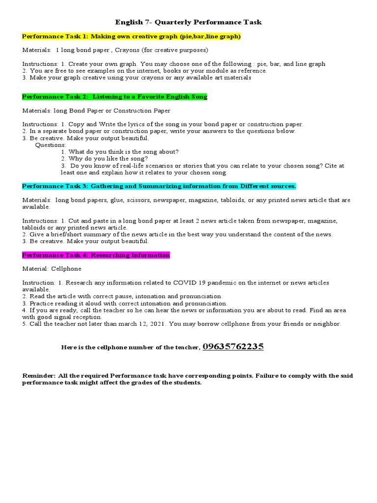 English 7 - Performance Task | PDF