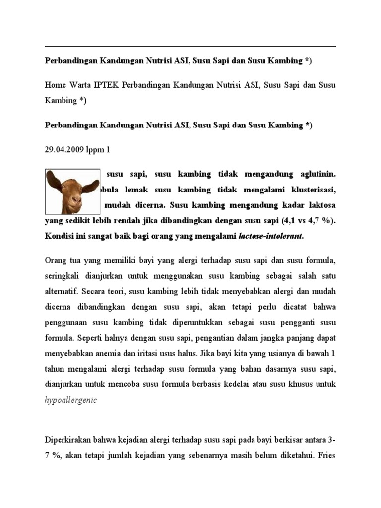 Nutrisi ASI vs Susu Sapi dan Kambing | PDF