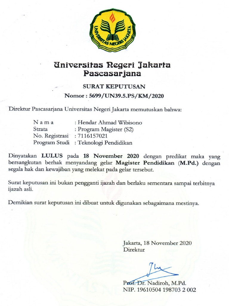 Ijazah + Transkip UNJ - HENDAR AHMAD WIBISONO | PDF