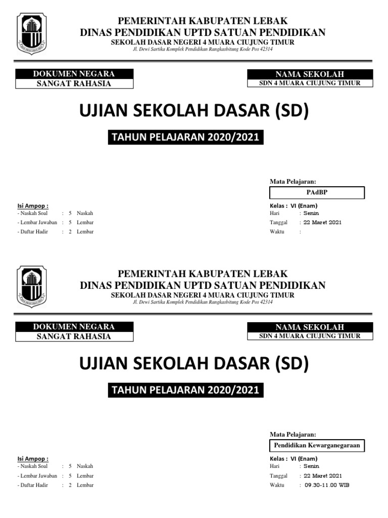 Amplop Naskah Ujian | PDF