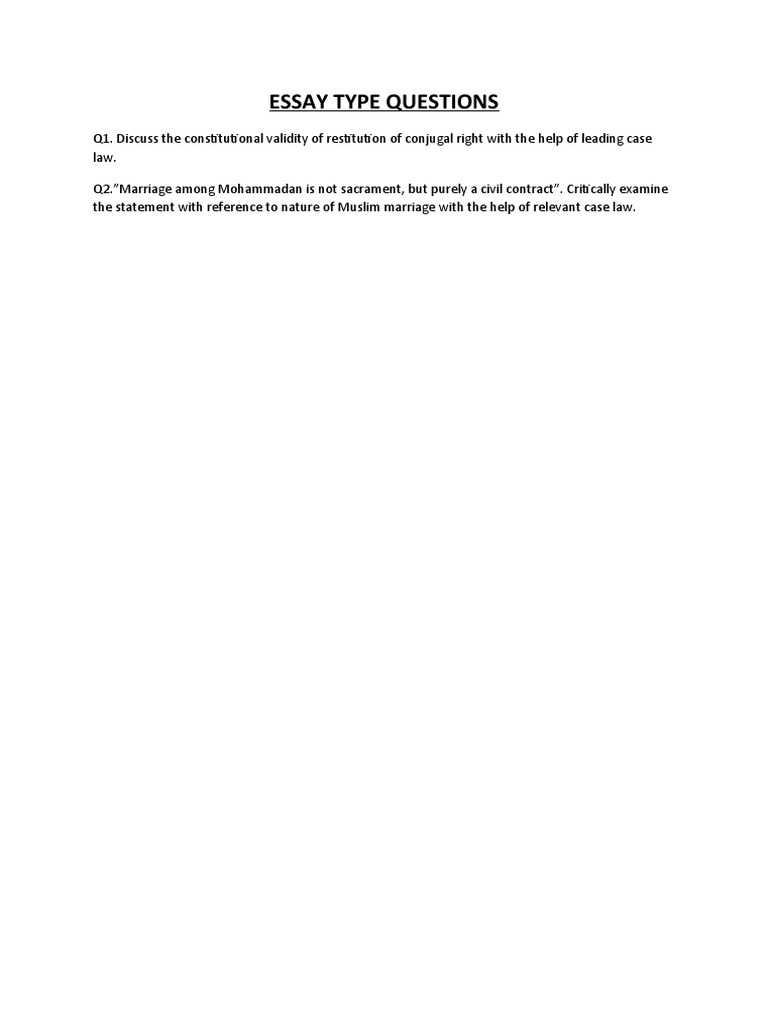 Essay Type Questions (Family) | PDF | Politics | Social Science