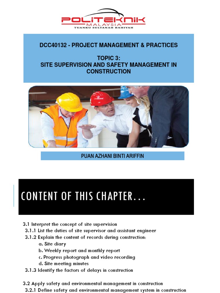 DCC40132 Topic 3 Site Supervision and Safety Management in Construction ...