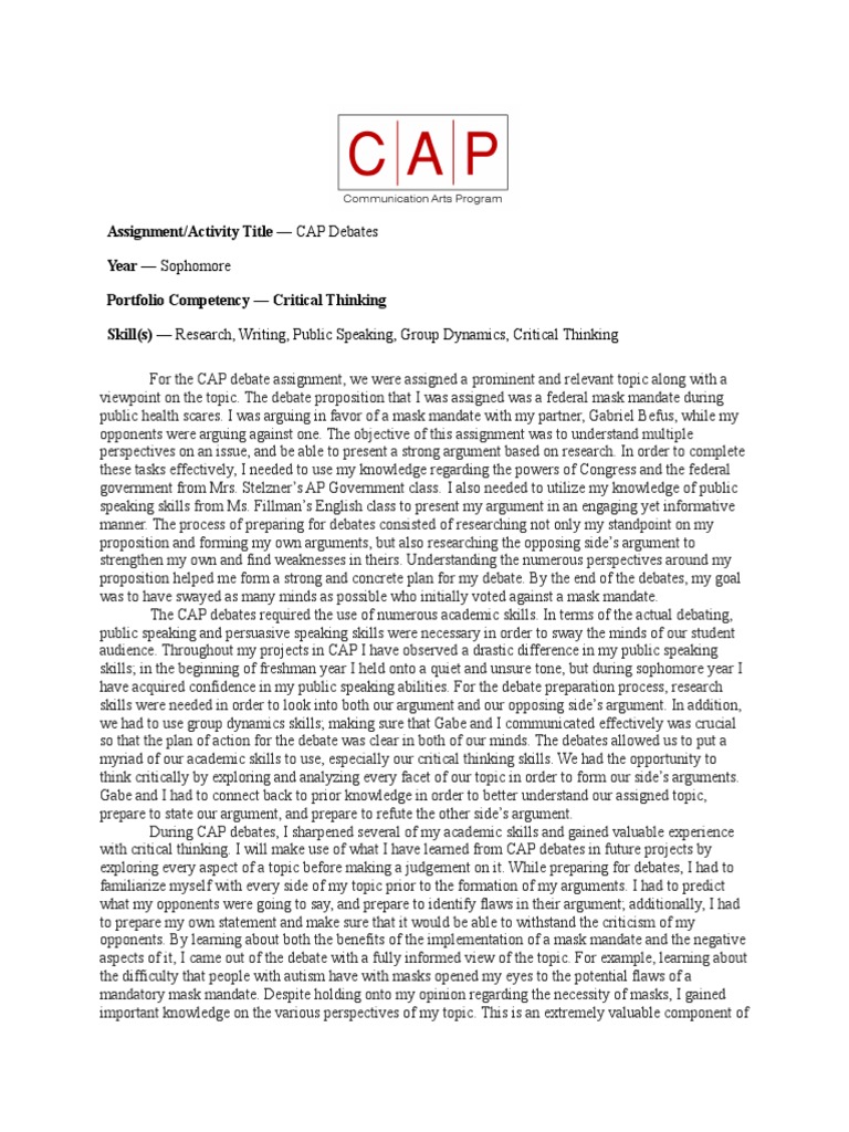 CAP Debates - Critical Thinking Cover Sheet | PDF | Critical Thinking ...