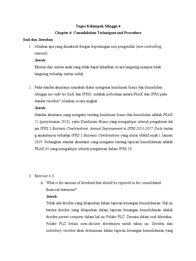 Tugas AKL ch4 Consolidation | PDF