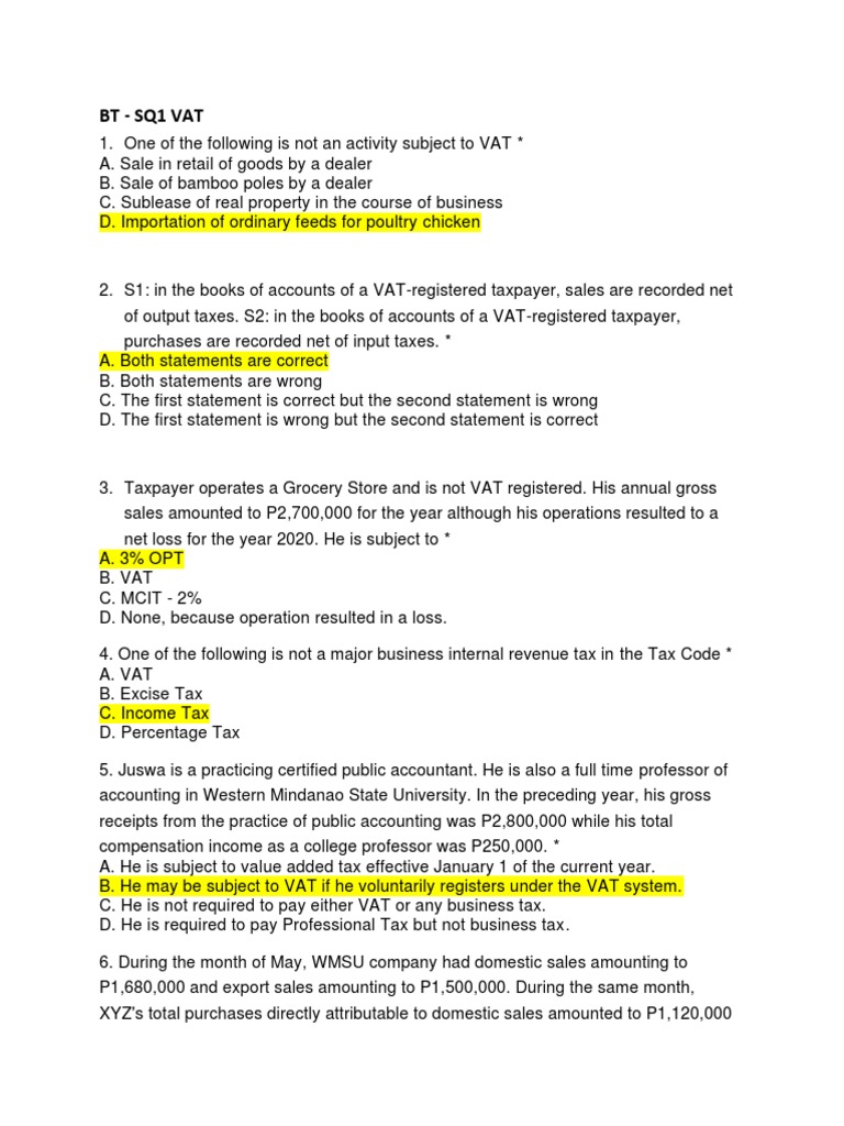 BT - Sq1 Vat | PDF | Value Added Tax | Taxation
