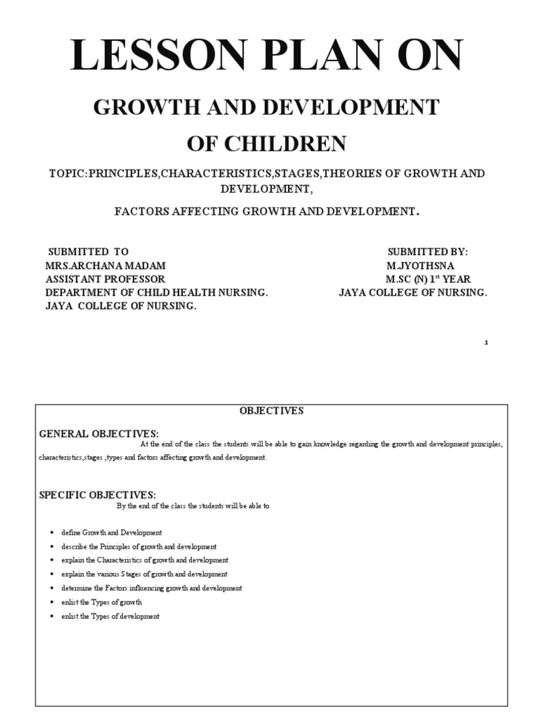Lesson Plan On: Growth and Development of Children | PDF | Prenatal ...