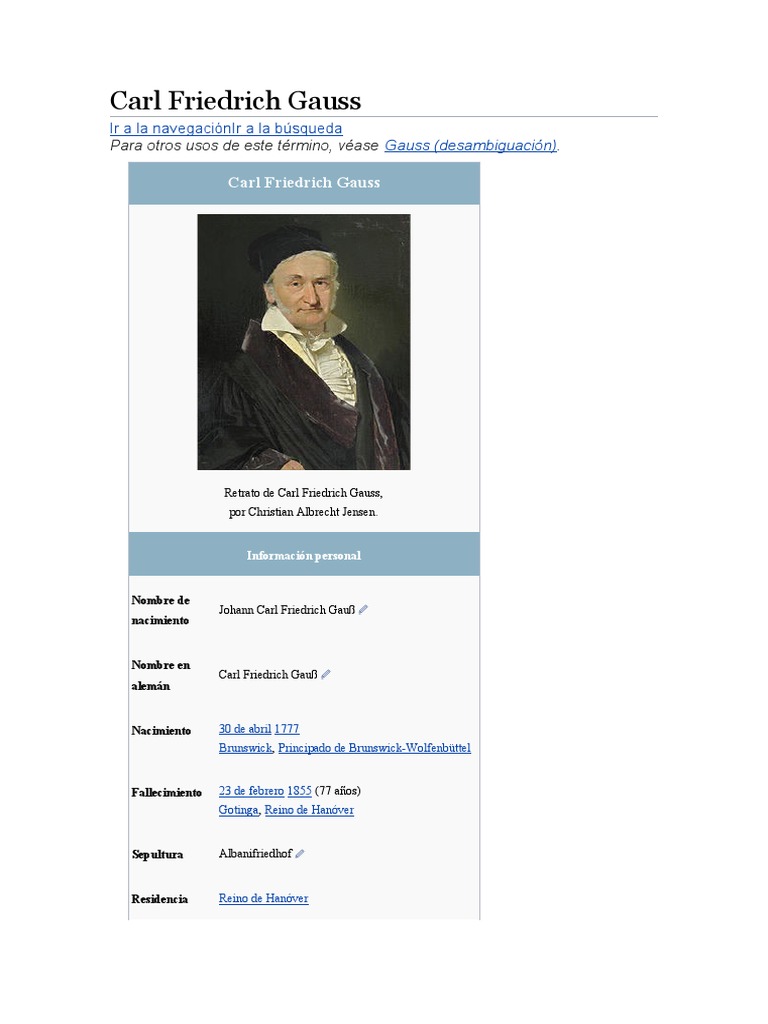 Carl Friedrich Gauss | PDF | Análisis matemático | Enseñanza de matemática