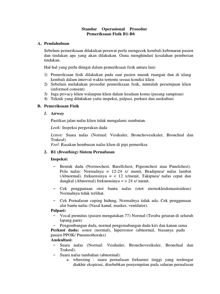 Standar Operasional Prosedur Pemeriksaan Fisik B1 | PDF