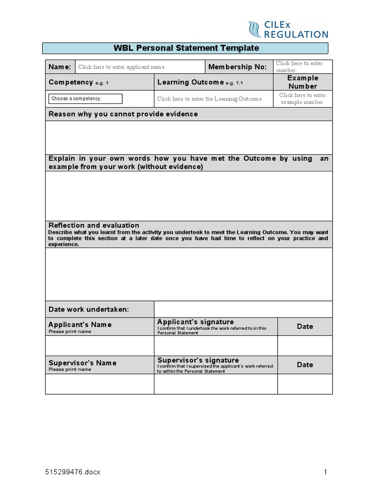 WBL Personal Statement Template Guide | PDF