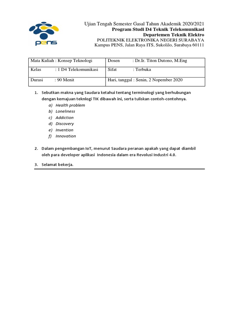 Soal UTS Konsep Teknologi | PDF | Seni | Komputer
