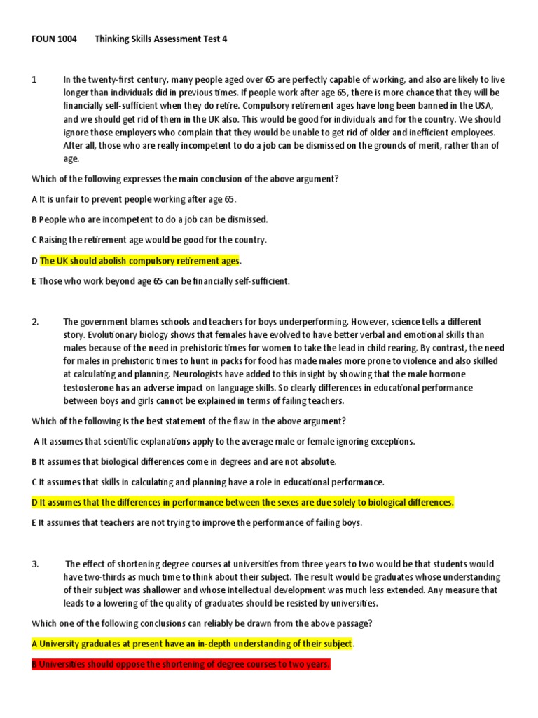 Thinking Skills Assessment Test 4 | PDF | Speed Reading | Expert Witness