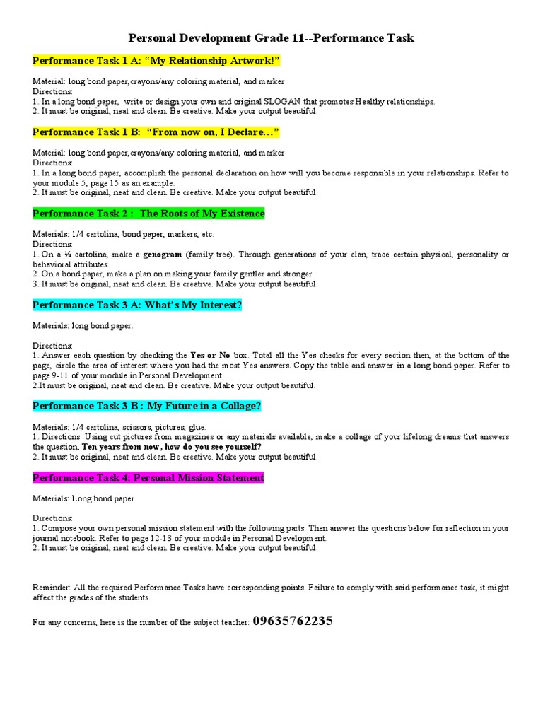 Personal Development Grade 11 - Performance Task | PDF | Cognition ...