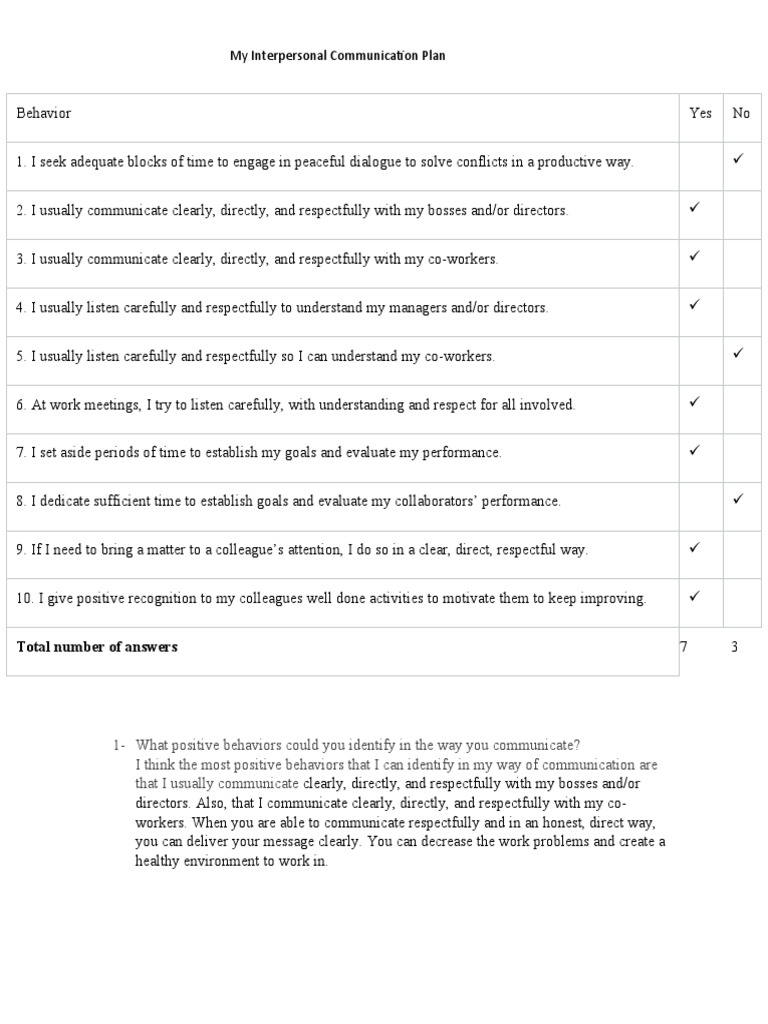 Interpersonal Communication Improvement Plan | PDF | Body Language ...
