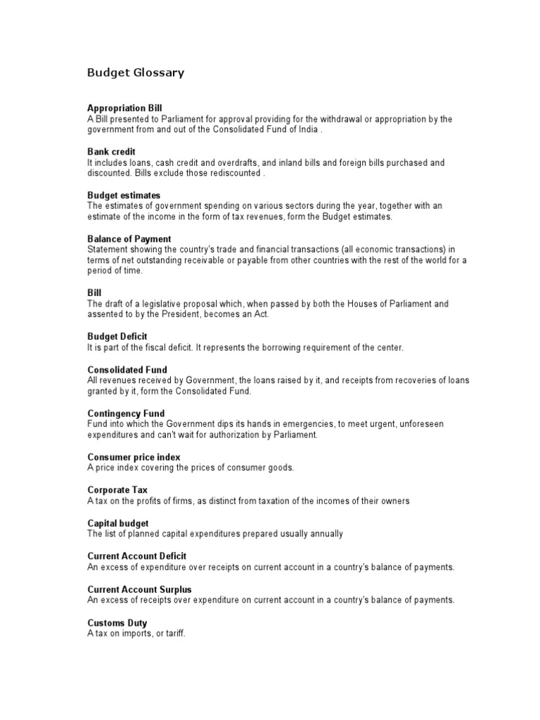 Budget Glossary: Appropriation Bill | PDF | Taxes | Government Budget Balance