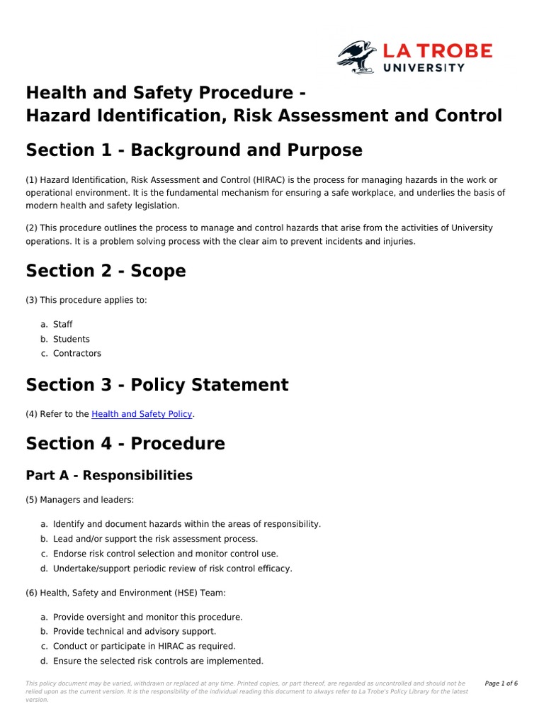 Health and Safety Procedure - Hazard Identification Risk Assessment and ...