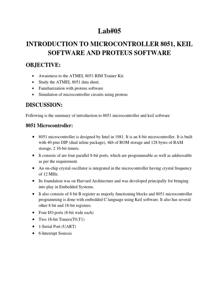 Introduction To Microcontroller 8051, Keil Software and Proteus Software | PDF | Assembly ...