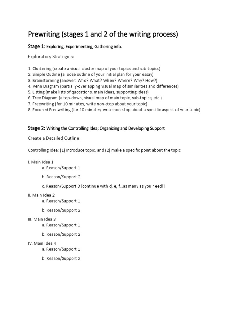 Prewriting (Stages 1 and 2 of The Writing Process) : Stage 1 | PDF