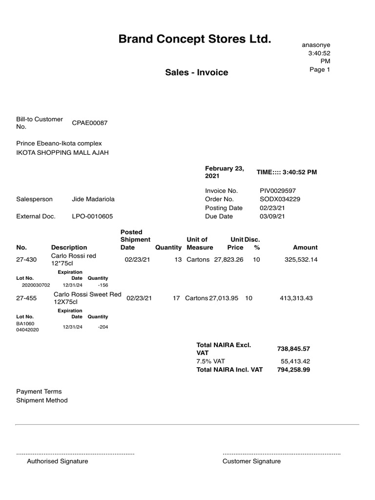 Posted Invoices For Shoprite Delta and Ebeano Ikota | PDF | Payments ...