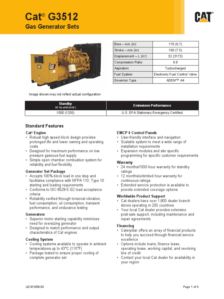 Cat G3512: Gas Generator Sets | PDF | Atmosphere Of Earth | Battery Charger