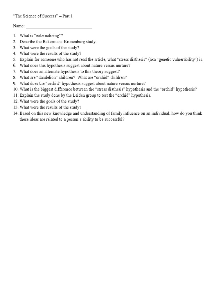 The Science of Success - Worksheet - Part 1 | PDF