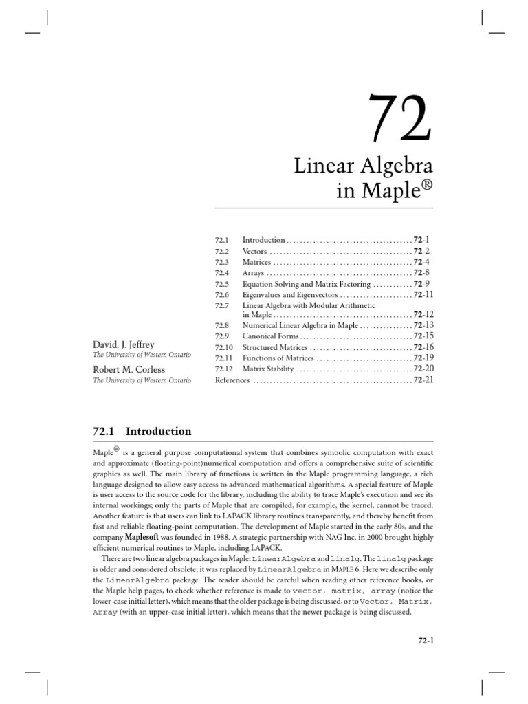 Linear Algebra in Maple | PDF | Matrix (Mathematics) | Eigenvalues And ...