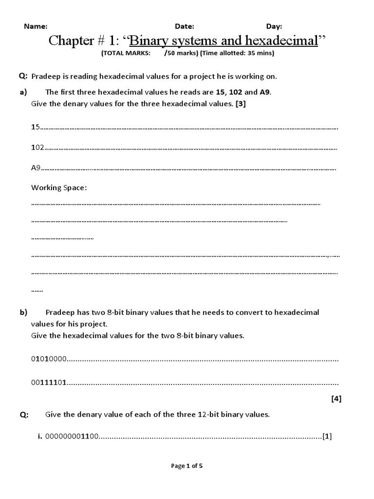 Chapter 1 Binary Systems And Hexadecimal Pdf Computer Data Computer Science 