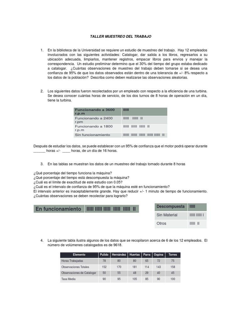 Taller Muestreo Del Trabajo Pdf Intervalo De Confianza Muestreo