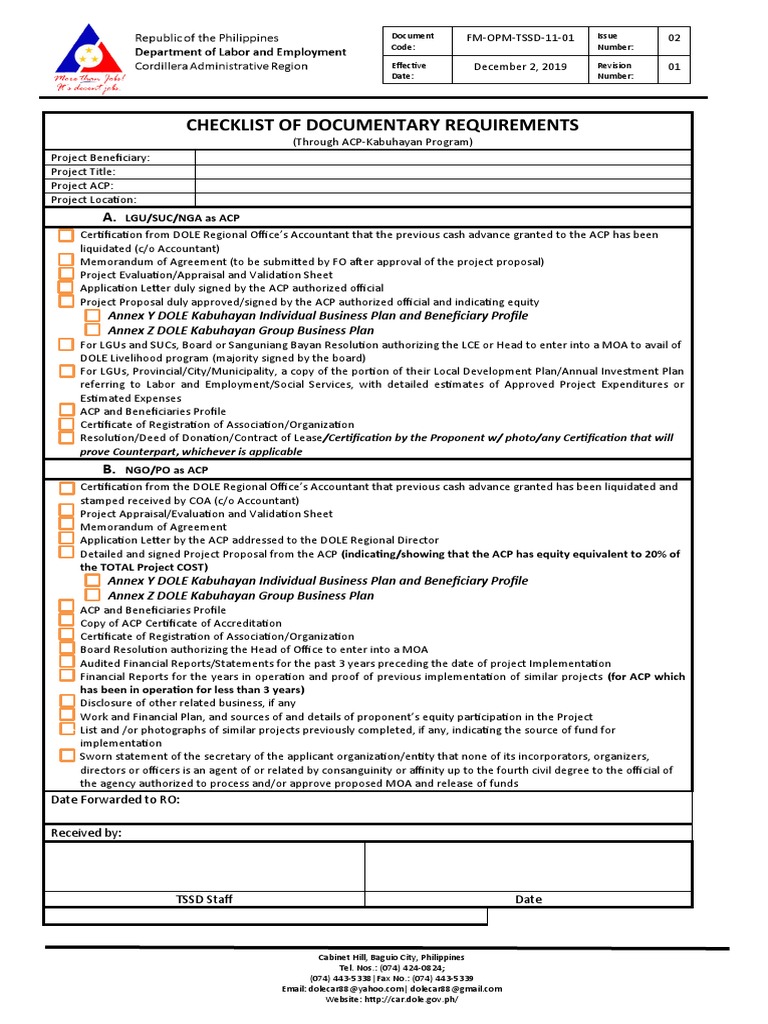 Checklist of Documentary Requirements: Lgu/Suc/Nga As Acp | PDF | Financial Statement | Business