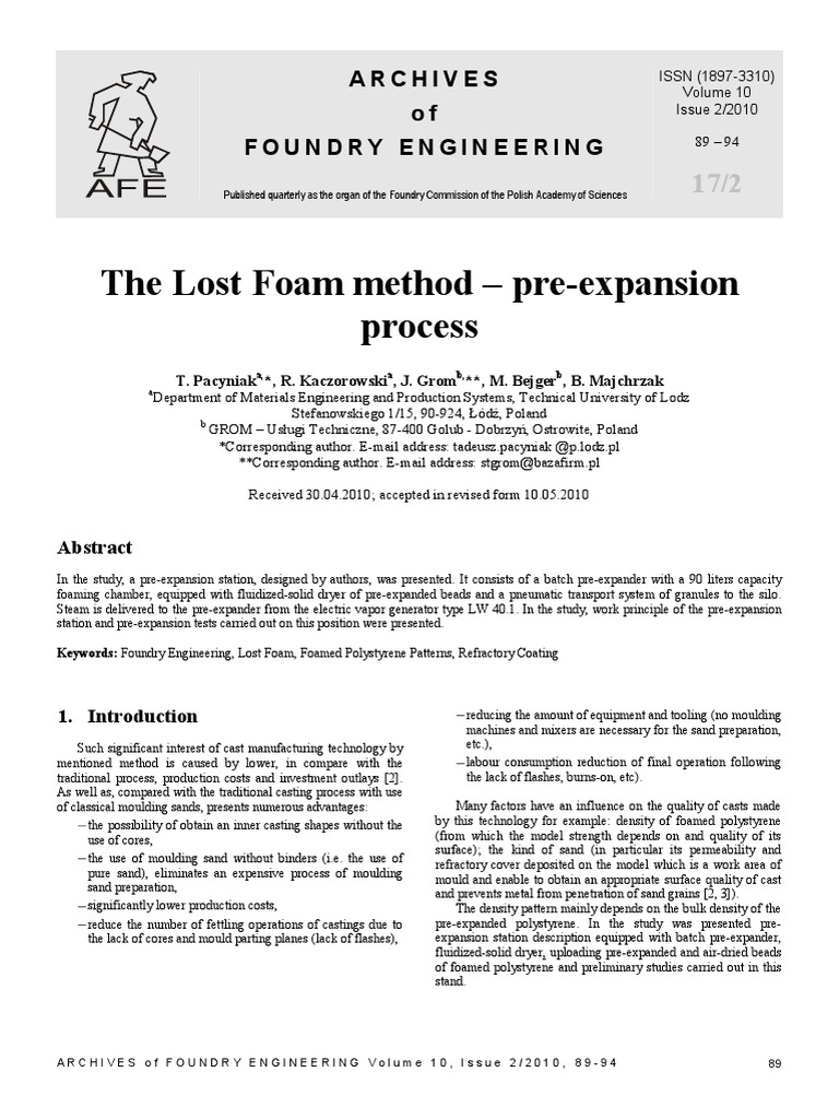 The Lost Foam Method - Pre-Expansion Process: Archives of Foundry ...