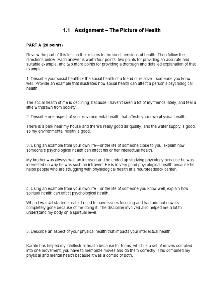 Exploring Health Dimensions in Assignment 1.1 | PDF | Human Nature ...