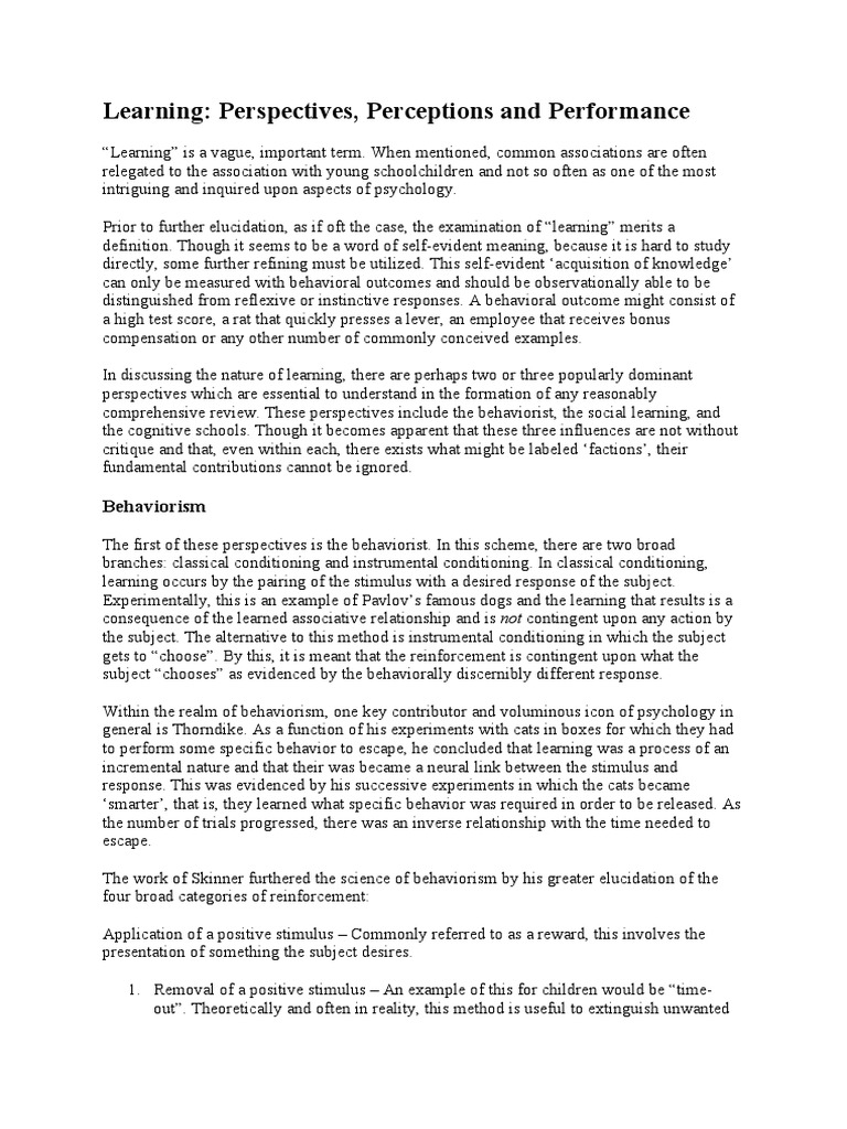 Learning: Perspectives, Perceptions and Performance: Behaviorism | PDF ...