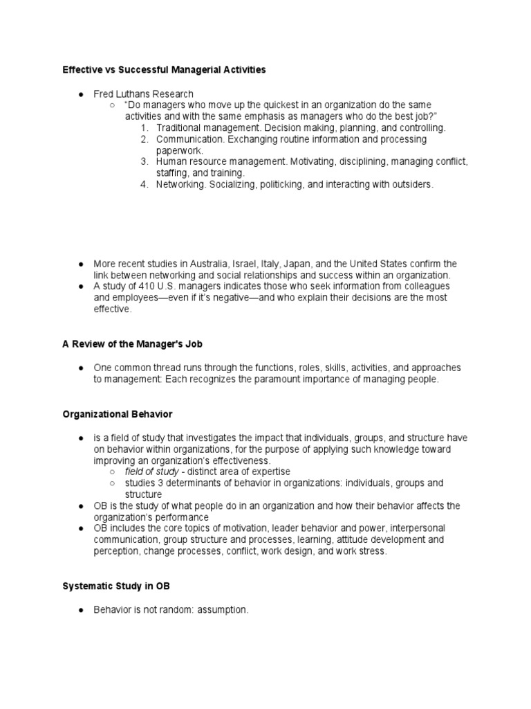 Effective Vs Successful Managerial Activities | PDF | Evidence Based ...