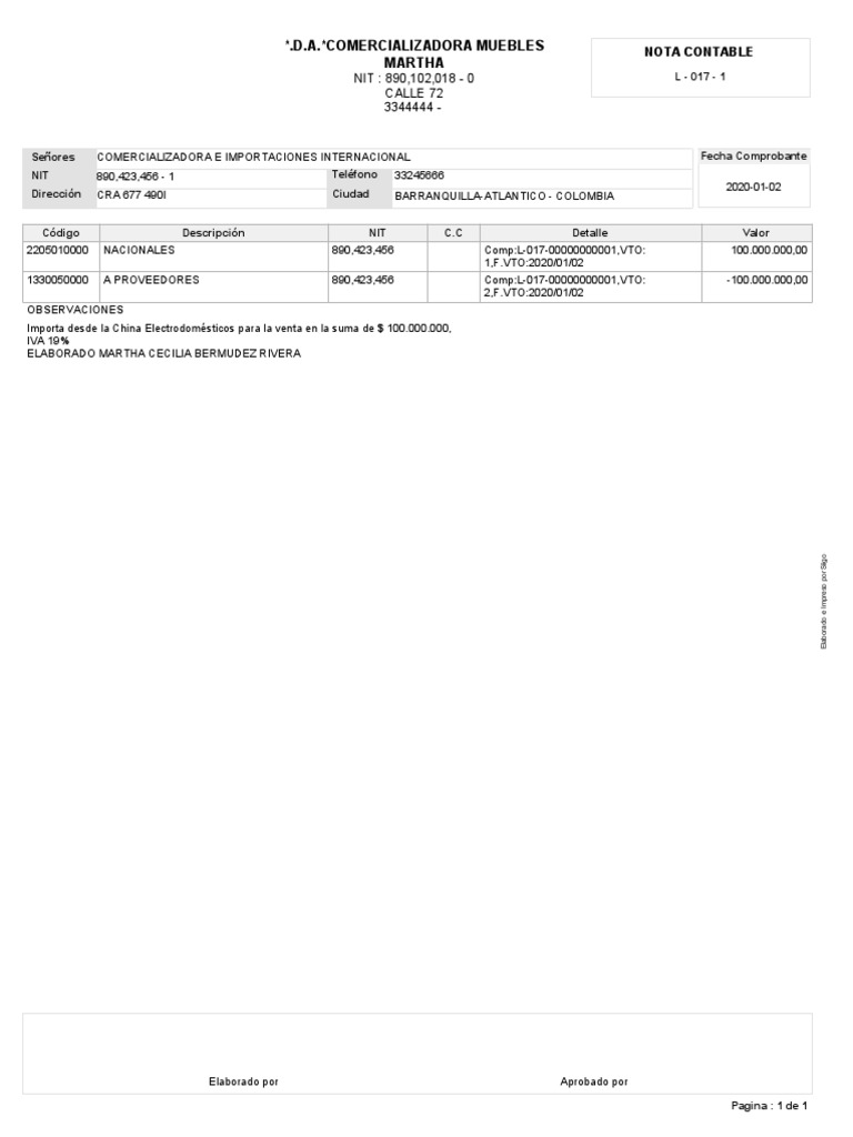 Nota Contable 1 Ejercicio 11 | PDF