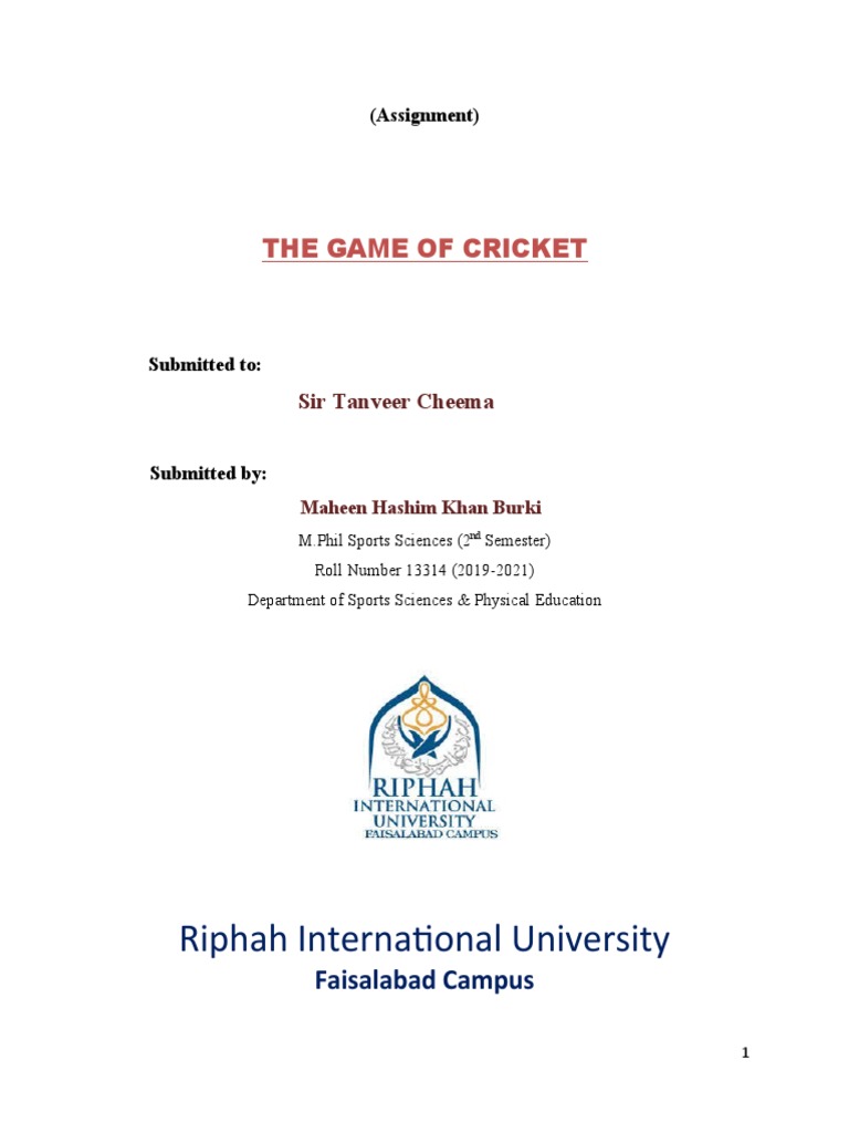Cricket Assignment | PDF | Cricket | Ball Games