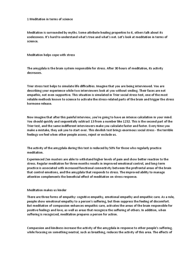 1 Meditation in Terms of Science | PDF | Empathy | Stress (Biology)
