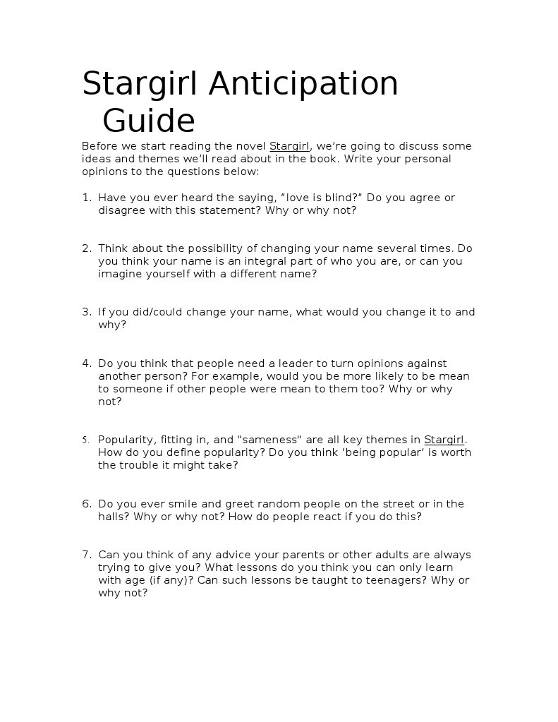Stargirl Anticipation Guide | PDF