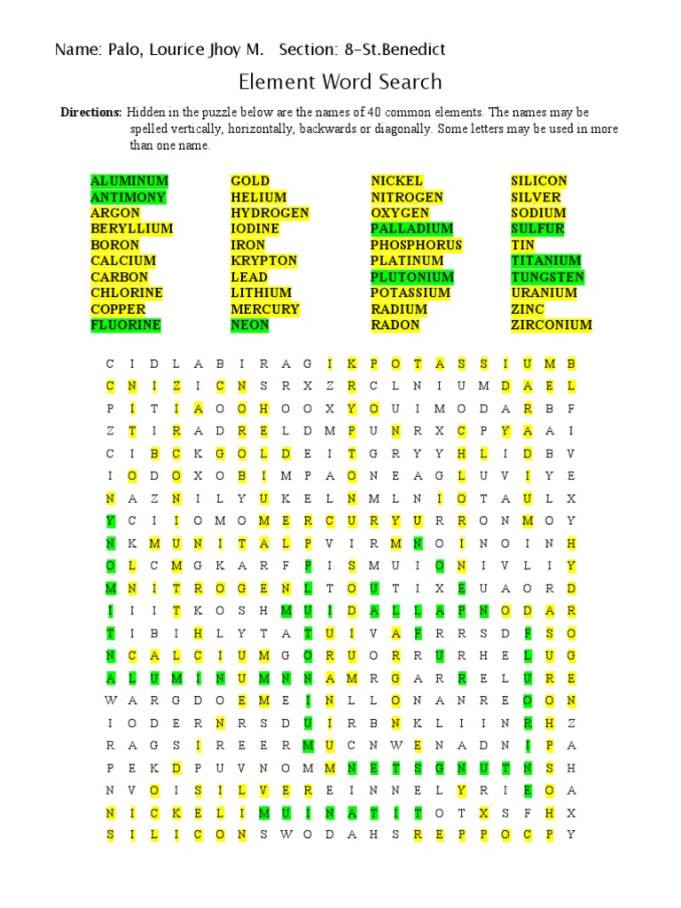 Element Word Search | PDF | Chemical Elements | Chemical Compounds