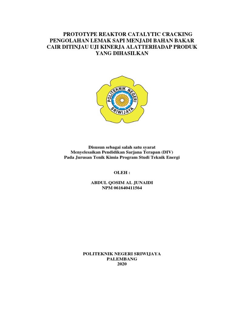 Reaktor Catalytic Cracking Pengolahan Lemak Sapi Menjadi Bahan Bakar ...
