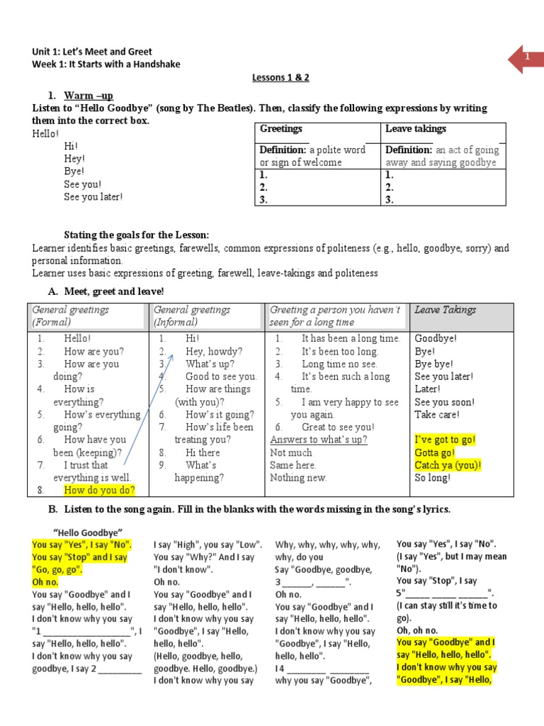 Unit 1 Lessons 1 and 2 | PDF | English Language | Teachers