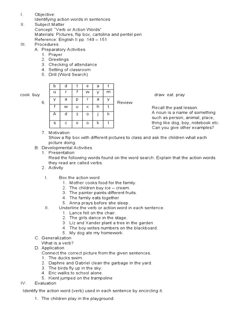 Action Words Lesson Plan for Grade 2 | PDF | Verb | Linguistic Typology