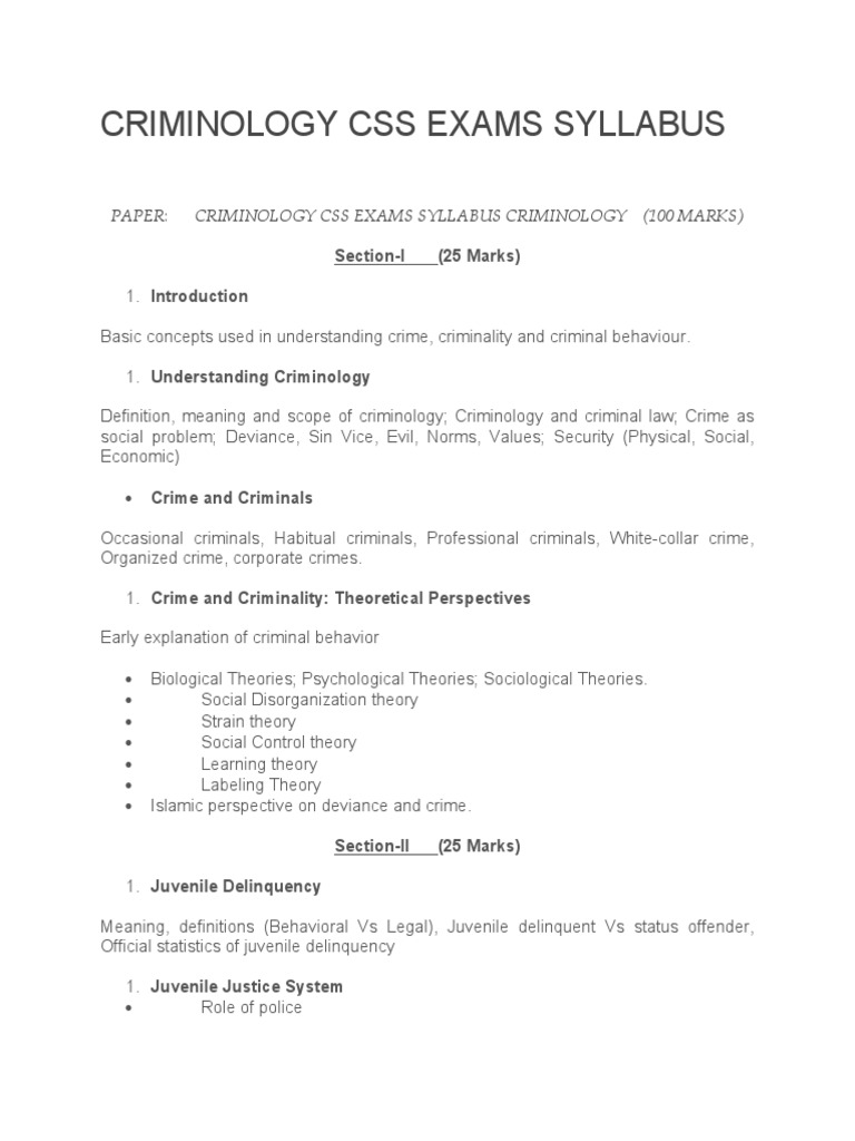 Paper: Criminology Css Exams Syllabus Criminology (100 Marks) | PDF ...